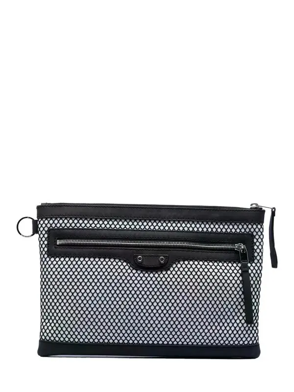 Balenciaga 2015 Lambskin And Mesh Motocross Classic Clip M Clutch Bag - Black