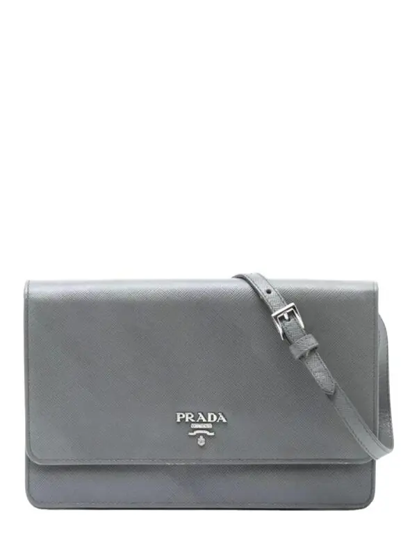 Prada Saffiano Leather Wallet On Strap Crossbody Bag - Grey