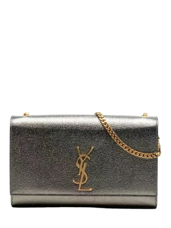 Saint Laurent Metallic Leather Monogram Kate Wallet On Chain - Silver