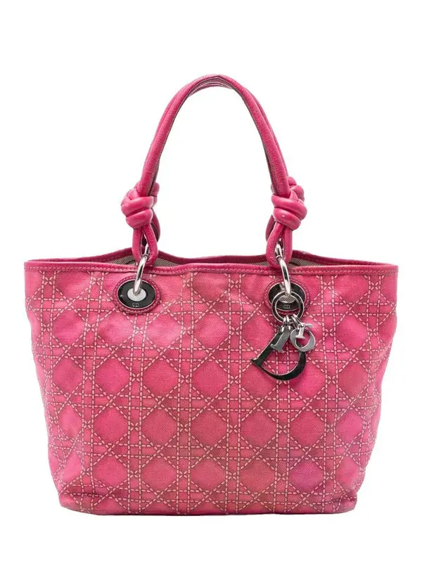 Dior 2008 Canvas Cannage Print Cherie Shopper Tote Bag - Pink