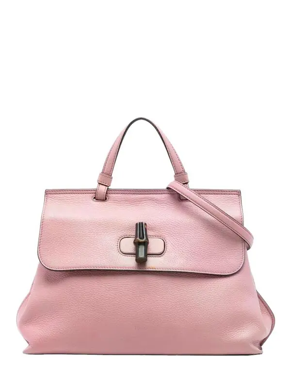 Gucci Medium Leather Bamboo Daily Satchel - Pink