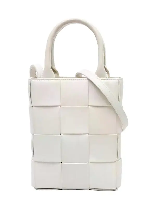 Bottega Veneta Mini Maxi Intrecciato Nappa North South Casette Tote Satchel - White