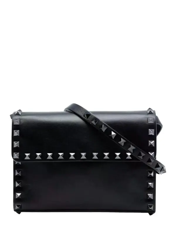 Valentino Garavani Small Vitello Monochrome Rockstud Flap Crossbody Bag 2000-2017 - Black