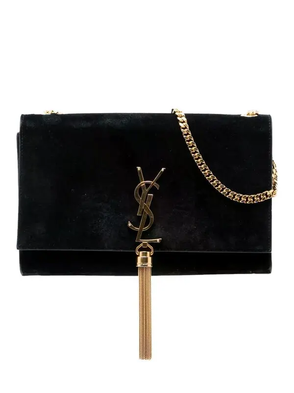 Saint Laurent Medium Suede Monogram Kate Tassel Crossbody Bag - Black