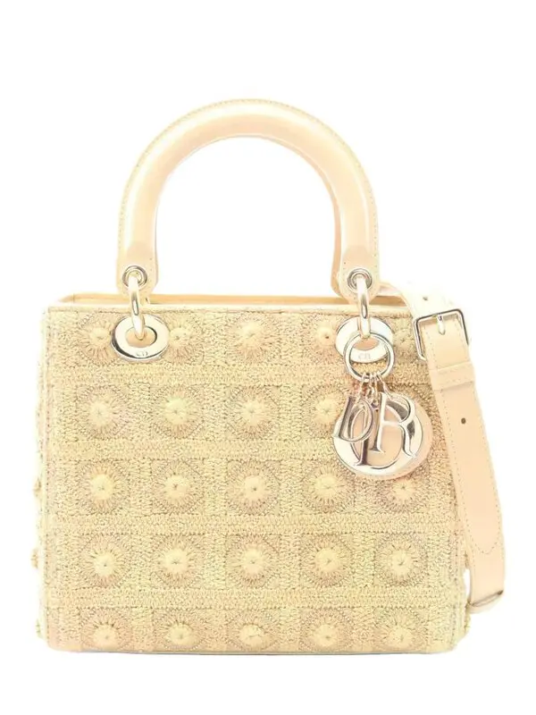 Dior 2010-2026 Medium Woven Raffia Lady Satchel - Neutrals