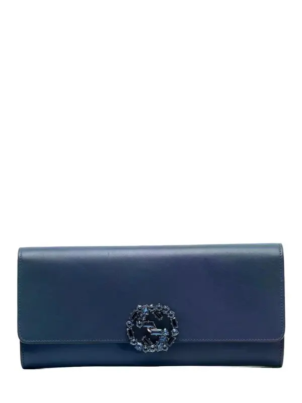 Gucci Calfskin Broadway Clutch With Crystals - Blue