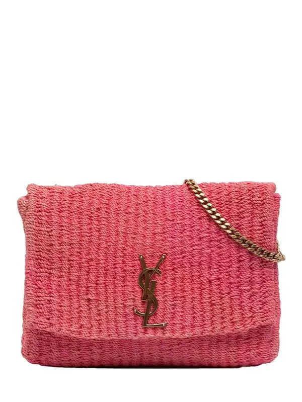 Saint Laurent 2023 Medium Raffia Monogram Kate Crossbody Bag - Pink