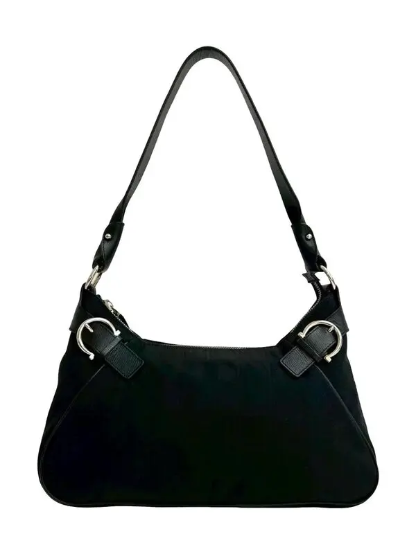 FERRAGAMO Gancini Canvas Shoulder Bag - Black