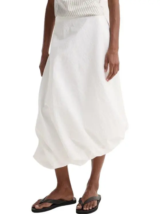 RÓHE Twisted Crushed Cotton Blend Midi Skirt - Optic White