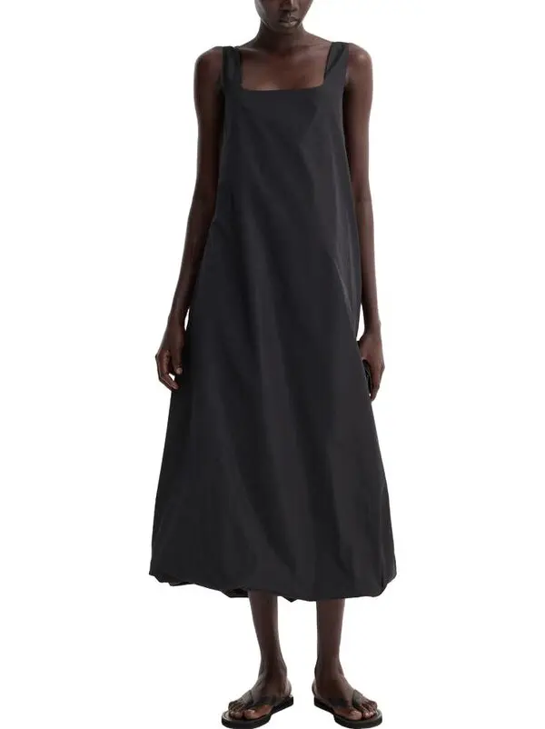 RÓHE Balloon Hem Technical Taffeta Midi Dress - Black