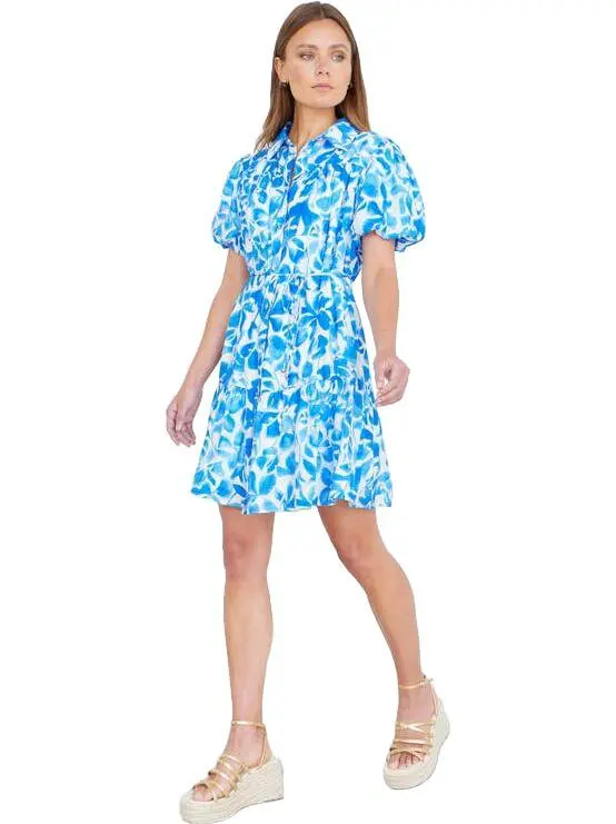 YUMI Floral Print Relaxed Shirt Dress - Blue