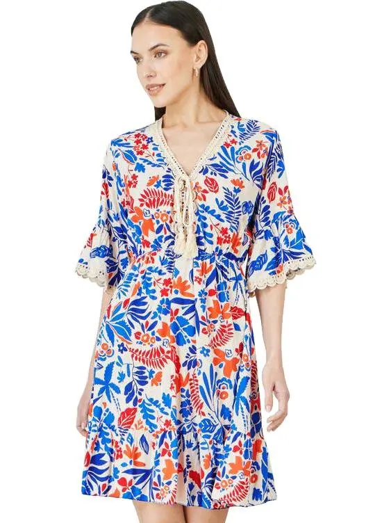 YUMI Leaf Print Tunic Dress - Multi