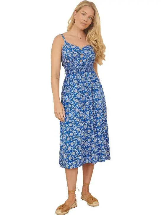 YUMI Printed Sweetheart Neckline Midi Dress - Blue
