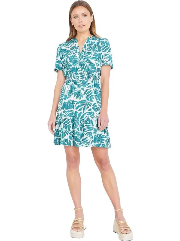 YUMI Leaf Print Mini Dress - Green
