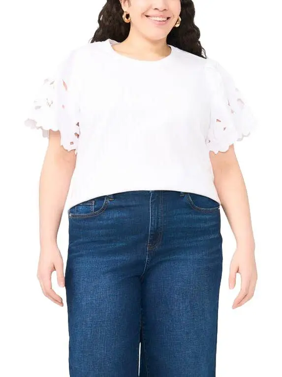 Vince Camuto Lace Sleeve Tee - Ultra White