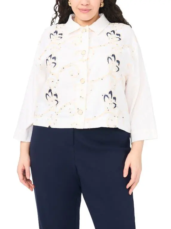 Vince Camuto Sequin Embroidered Button-up Top - New Ivory