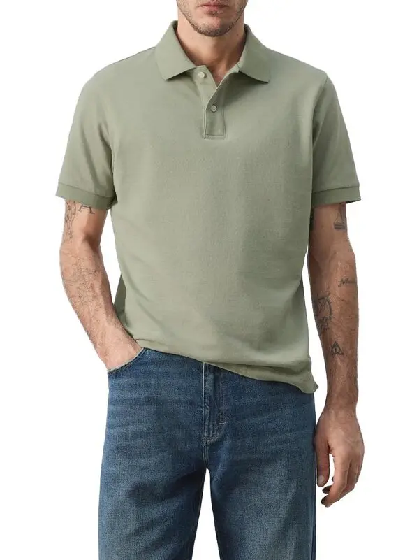 Mango Regular Fit Cotton Piqué Polo - Mint Green
