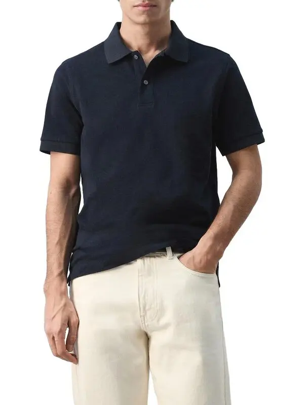 Mango Regular Fit Cotton Piqué Polo - Navy