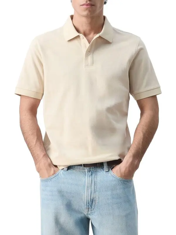 Mango Regular Fit Cotton Piqué Polo - Sand