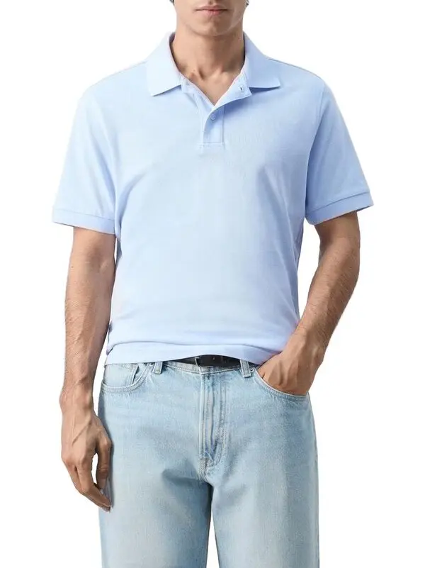 Mango Regular Fit Cotton Piqué Polo - Sky Blue