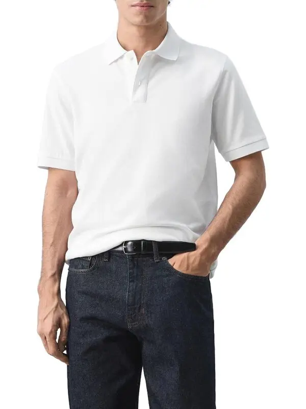 Mango Regular Fit Cotton Piqué Polo - White