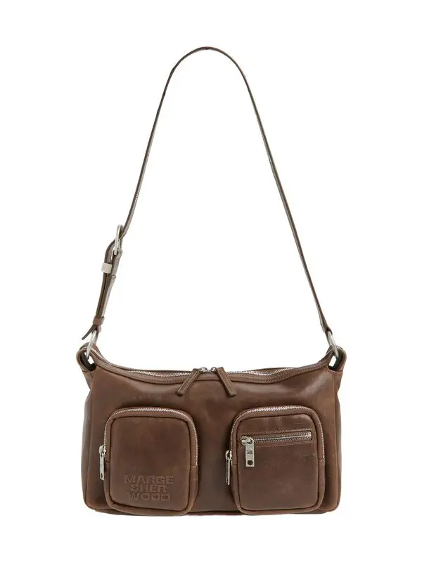 MARGESHERWOOD Outpocket Leather Hobo Bag - Washed Brown Pull-up