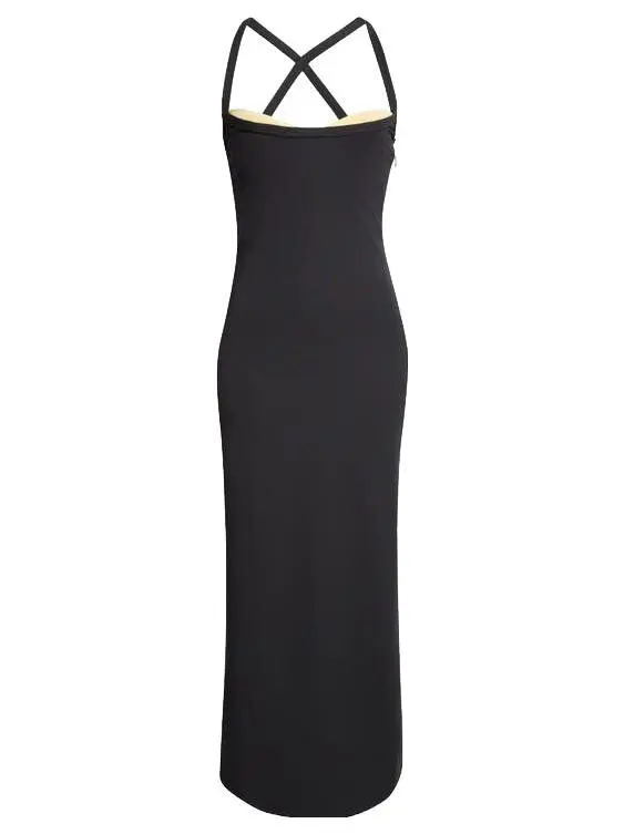 Versace Stappy Back Jersey Gown - Black Banana
