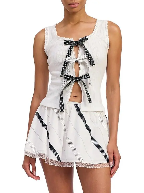 JACQUIE THE LABEL June Tie Front Crop Tank - White Navy