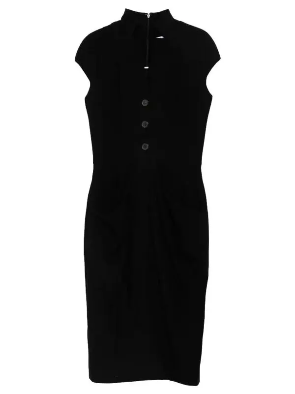 Dior Tailored Wool Draped Midi Dress - Black