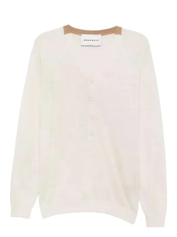 AMARANTO Button-fastening V-neck T-shirt - Neutrals