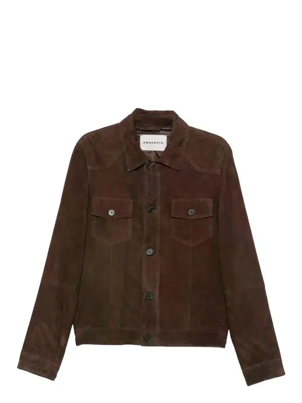 AMARANTO Suede Button-up Jacket - Brown