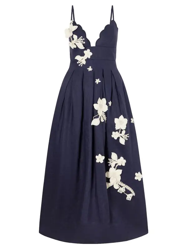 Agua Bendita Sula Cauca Linen Floral Maxi Dress - Blue