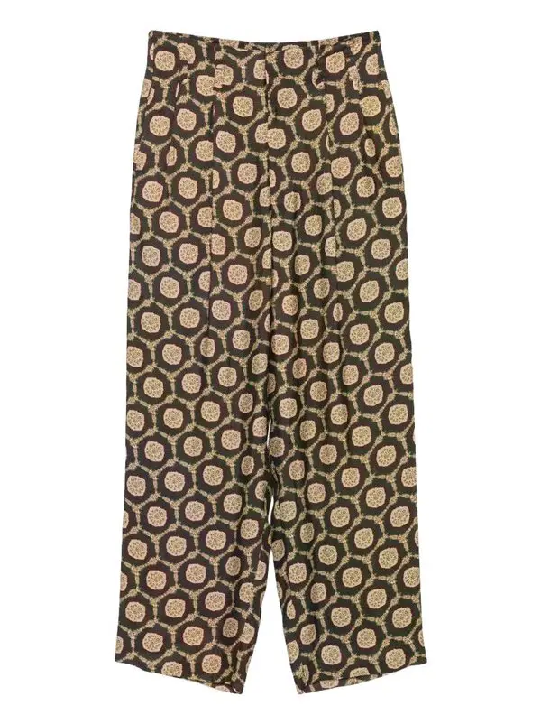 Emporio Armani Geometric-print Pleated Trousers - Brown