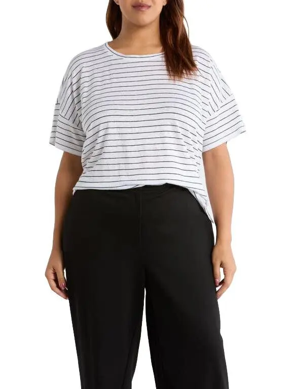 Eileen Fisher Boxy Organic Linen Slub T-shirt - White/black