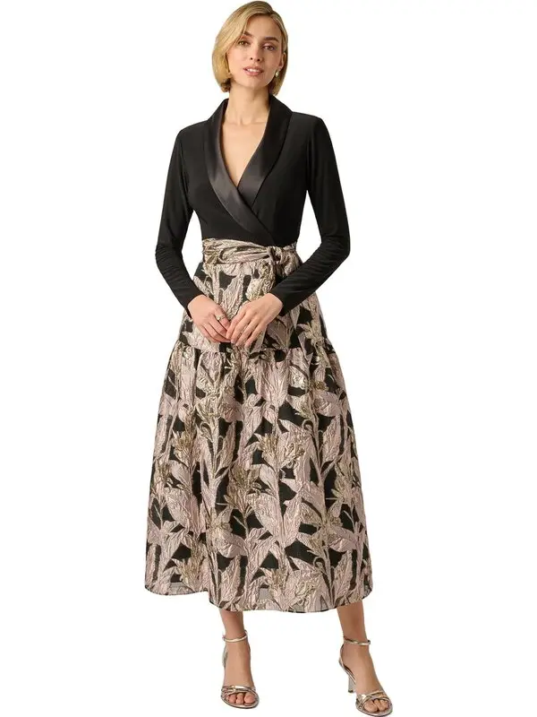 Adrianna Papell Long Sleeve Tuxedo Ankle Length Gown - Black/blush