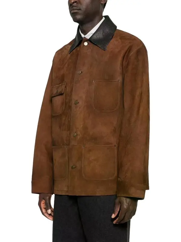 Prada Contrast-collar Suede Jacket - Brown