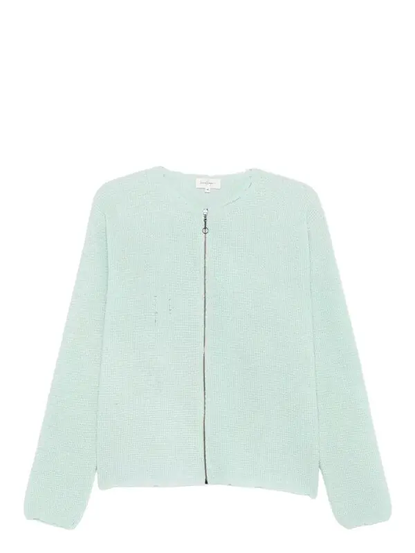 SECOND / LAYER Distressed Waffle-knit Cardigan - Green