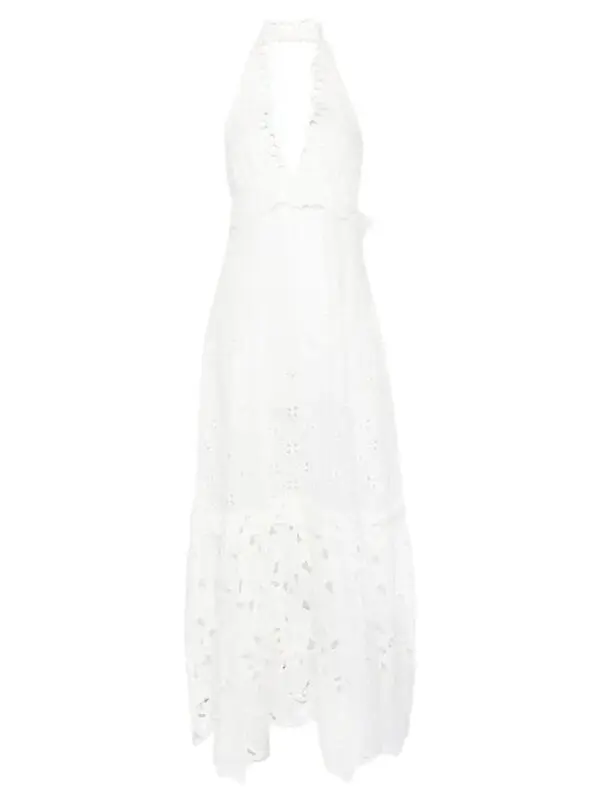 Ermanno Scervino V-neck Broderie Anglaise Maxi Dress - White