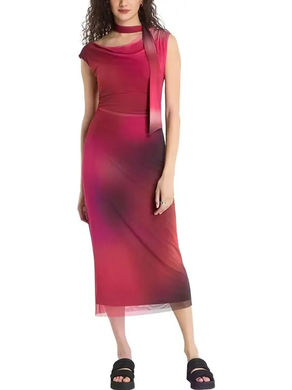 Desigual Abstract-print Draped Midi Dress - Red