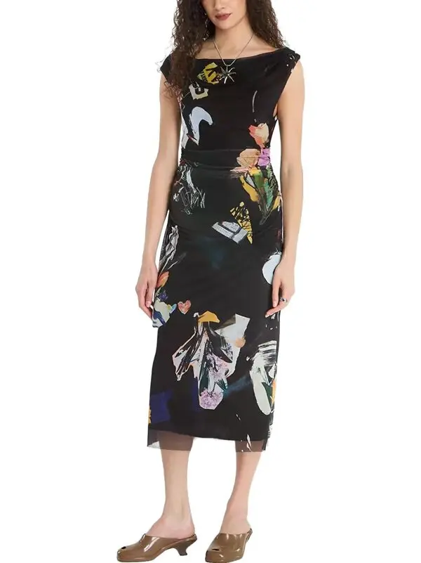 Desigual Graphic-print Midi Dress - Black