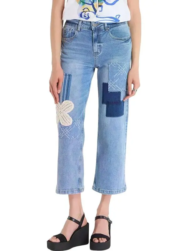 Desigual Patchwork Appliqué Jeans - Blue