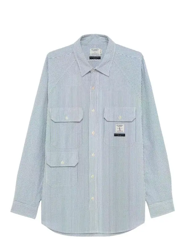 Engineered Garments Striped Seersucker-texture Shirt - Blue
