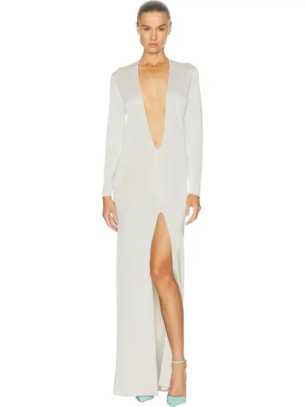 TOM FORD Plunge Neck Evening Dress - Platino