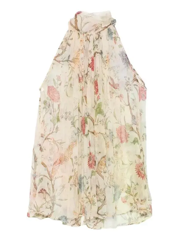 INTO THE EAST Morris Crinkle Floral-print Halterneck Top - Neutrals