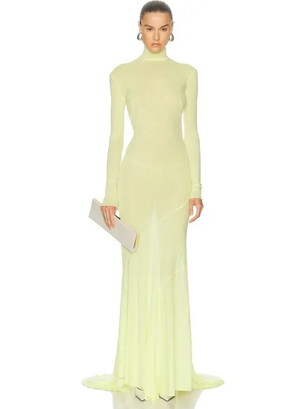 MUGLER Long Sleeve Gown - Pale Acid Lime