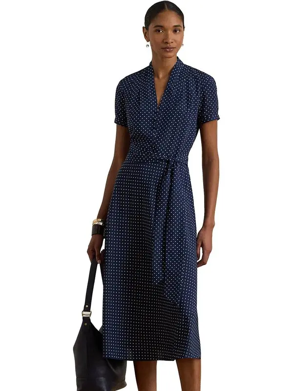 Ralph Lauren Polka-dot Crepe Dress - Navy/white