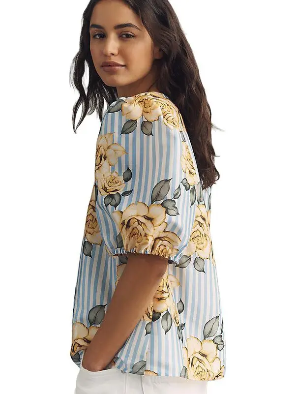 HUTCH Atlas Puff-sleeve Printed Blouse - Yellow Floral
