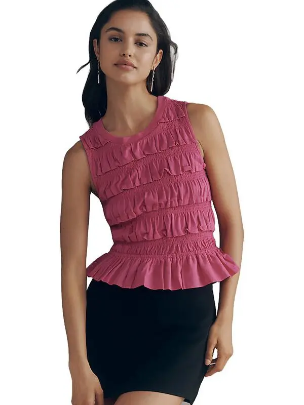Maeve Shirred Ruffle Tank Top - Rose Violet