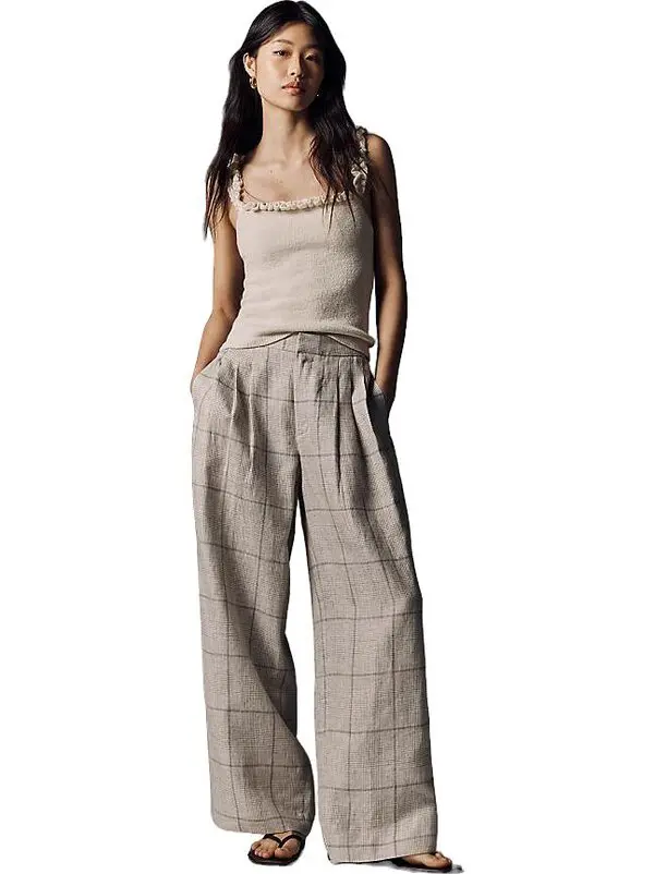 Rag & Bone Chappell Plaid Linen Pants - Ivory Plaid