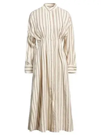Max Mara Linen Striped Midi Shirt Dress - Beige